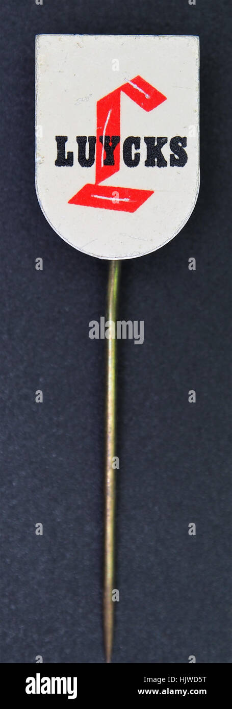 Luycks advertising pin, promoting the Luycks brand, which was known for ...