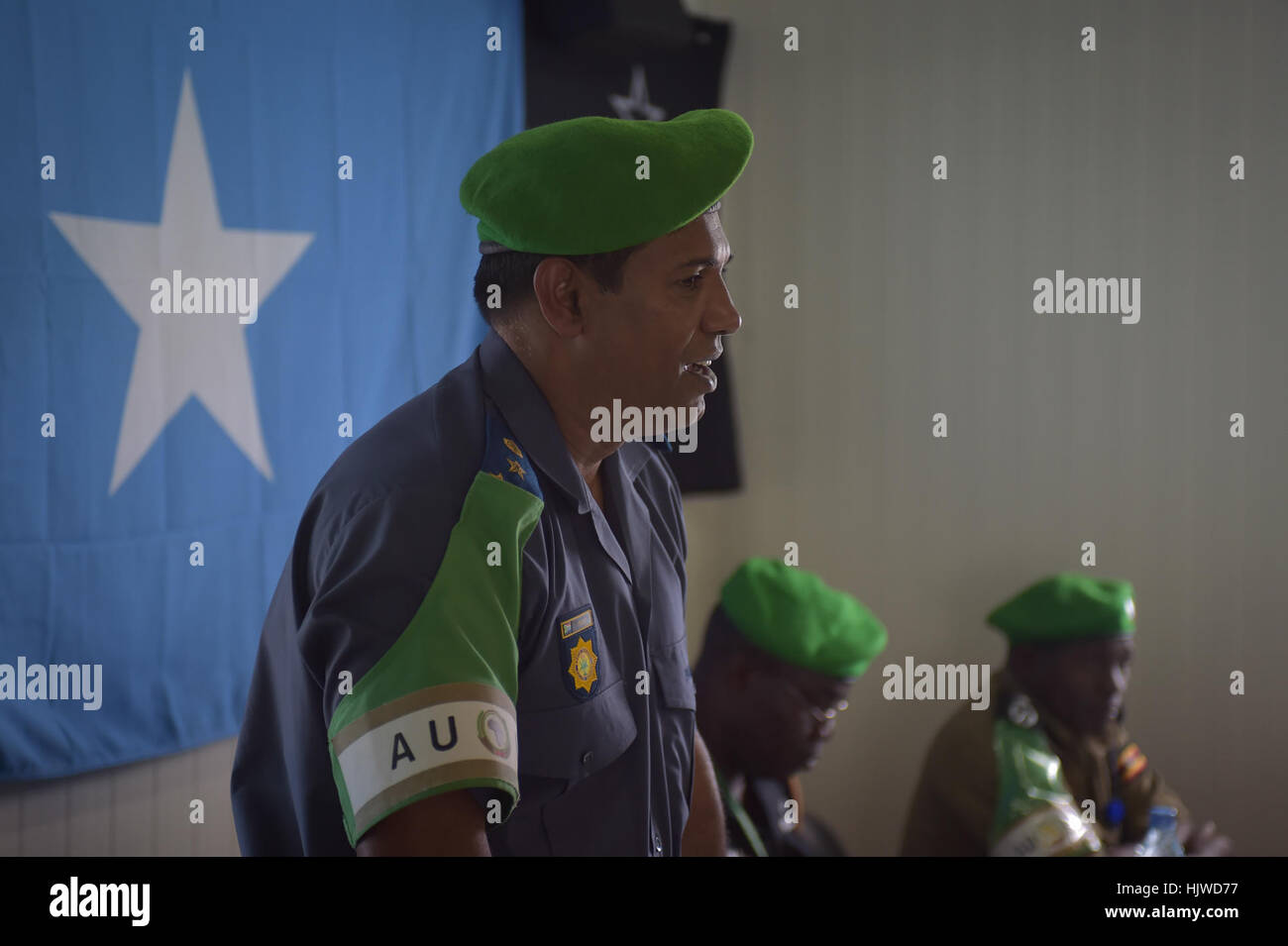 AMISOM Police Commissioner, Anand Pillay, delivers a speech to Ghanaian ...