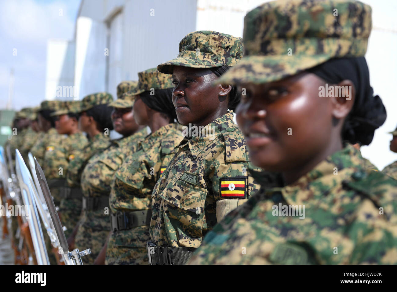 On December 12, 2016, AMISOM female soldiers perform a Guard of Honour ...