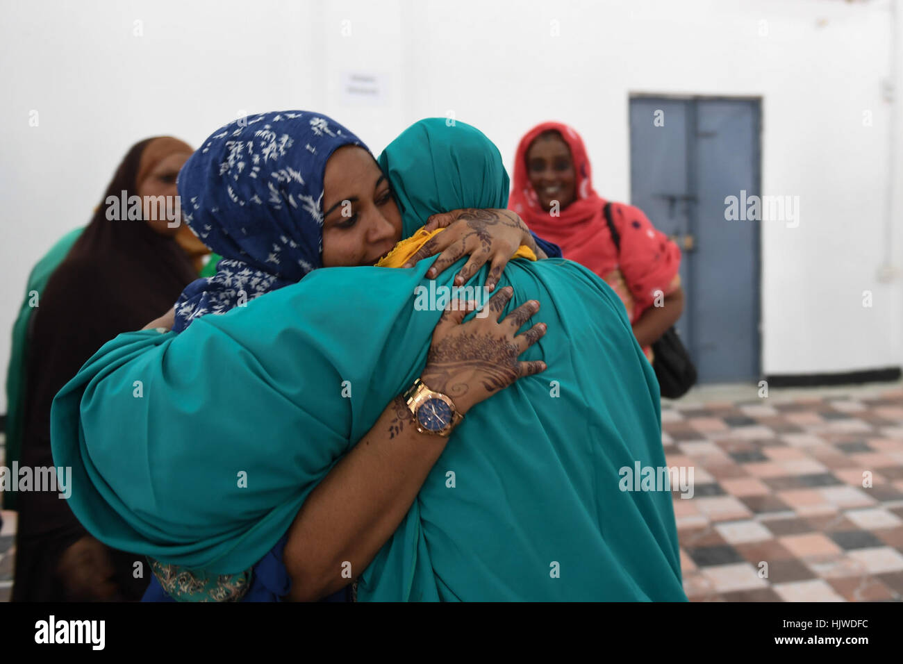On December 25, 2016, Sahra Yusuf Ege celebrated with a delegate after ...