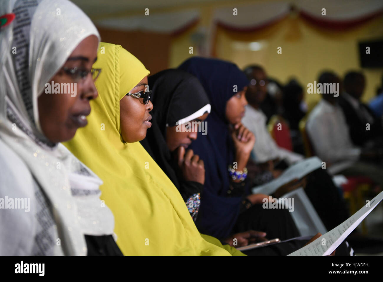 Participants attend the Safe Cities Campaign symposium in Mogadishu ...