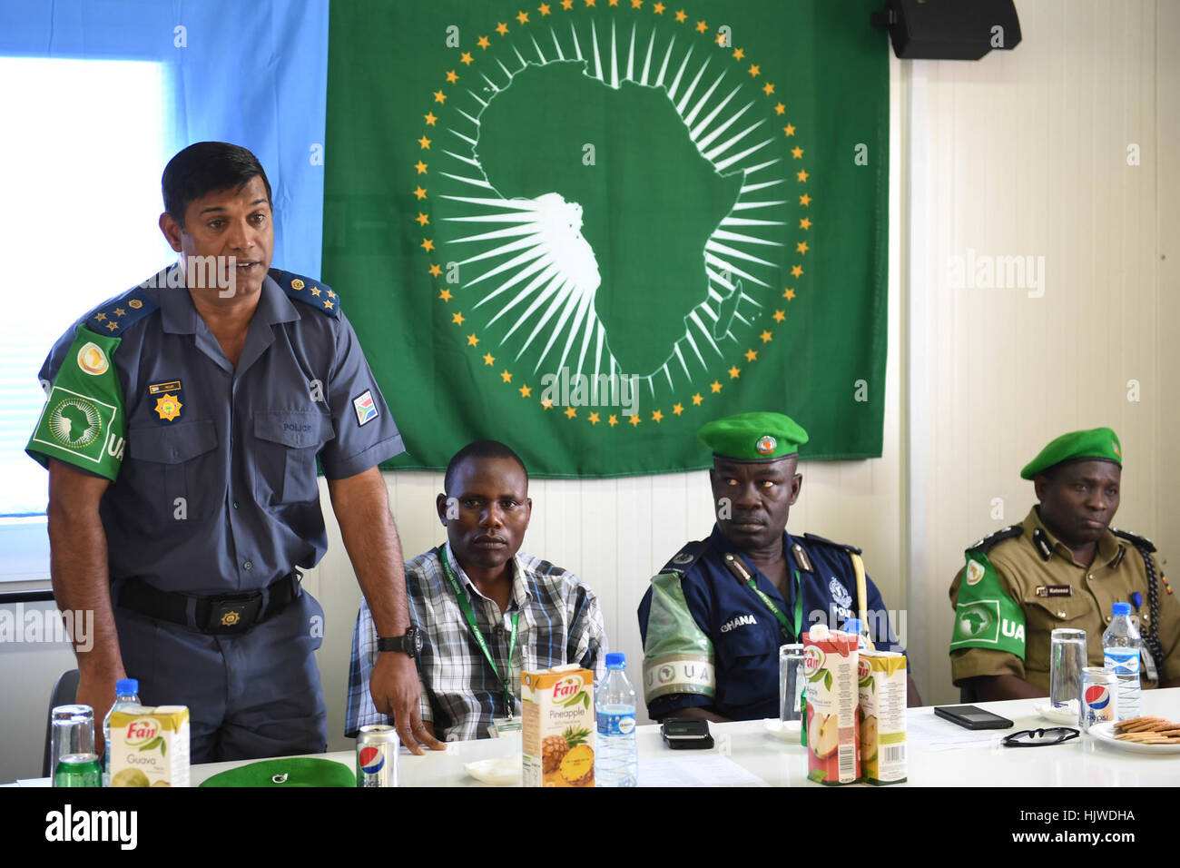 AMISOM Police Commissioner Anand Pillay addresses officers rotating out ...