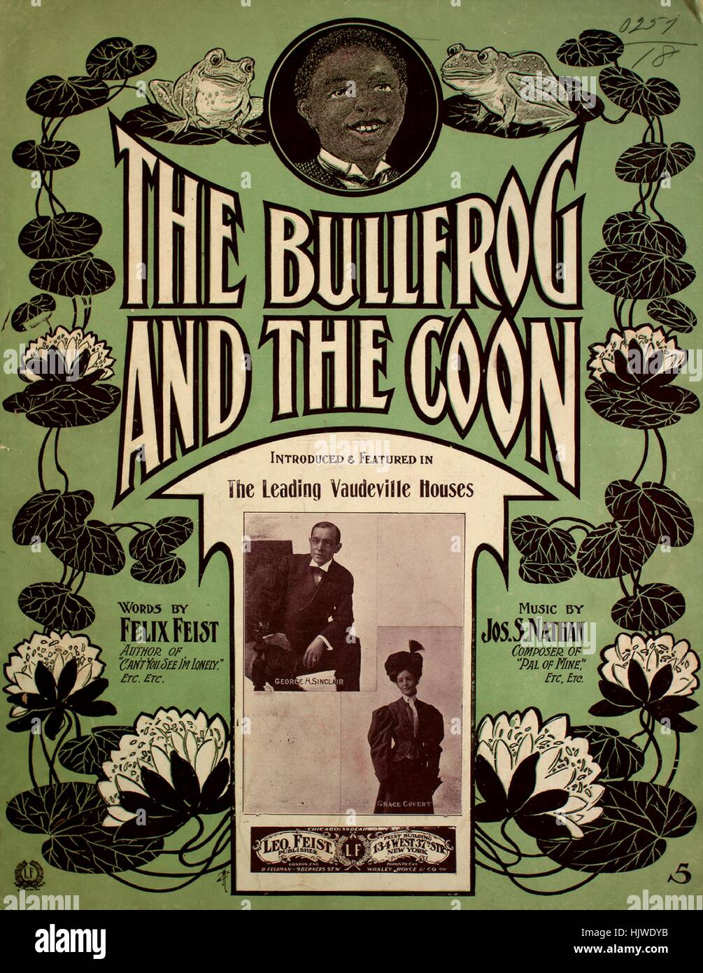 Sheet music cover image of the song 'The Bullfrog and the Coon', with ...