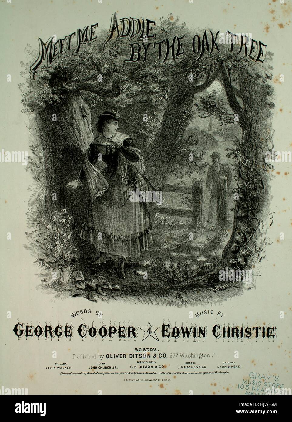 Sheet music cover image of the song 'Meet Me Addie by the Oak Tree ...