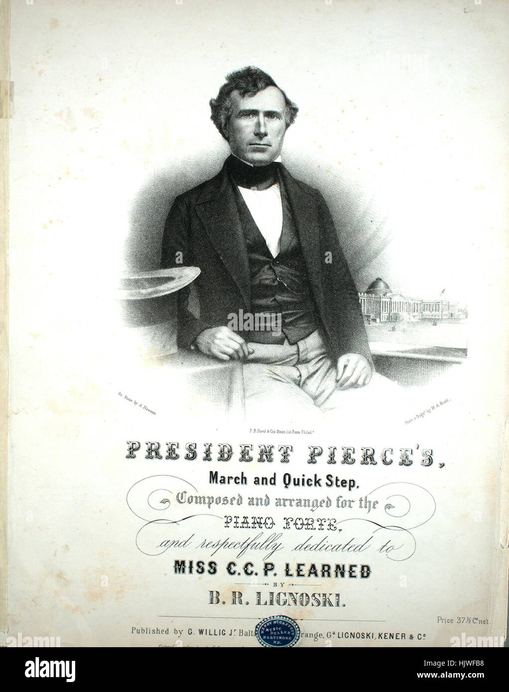 Sheet music cover image of the song 'President Pierce's March', with ...