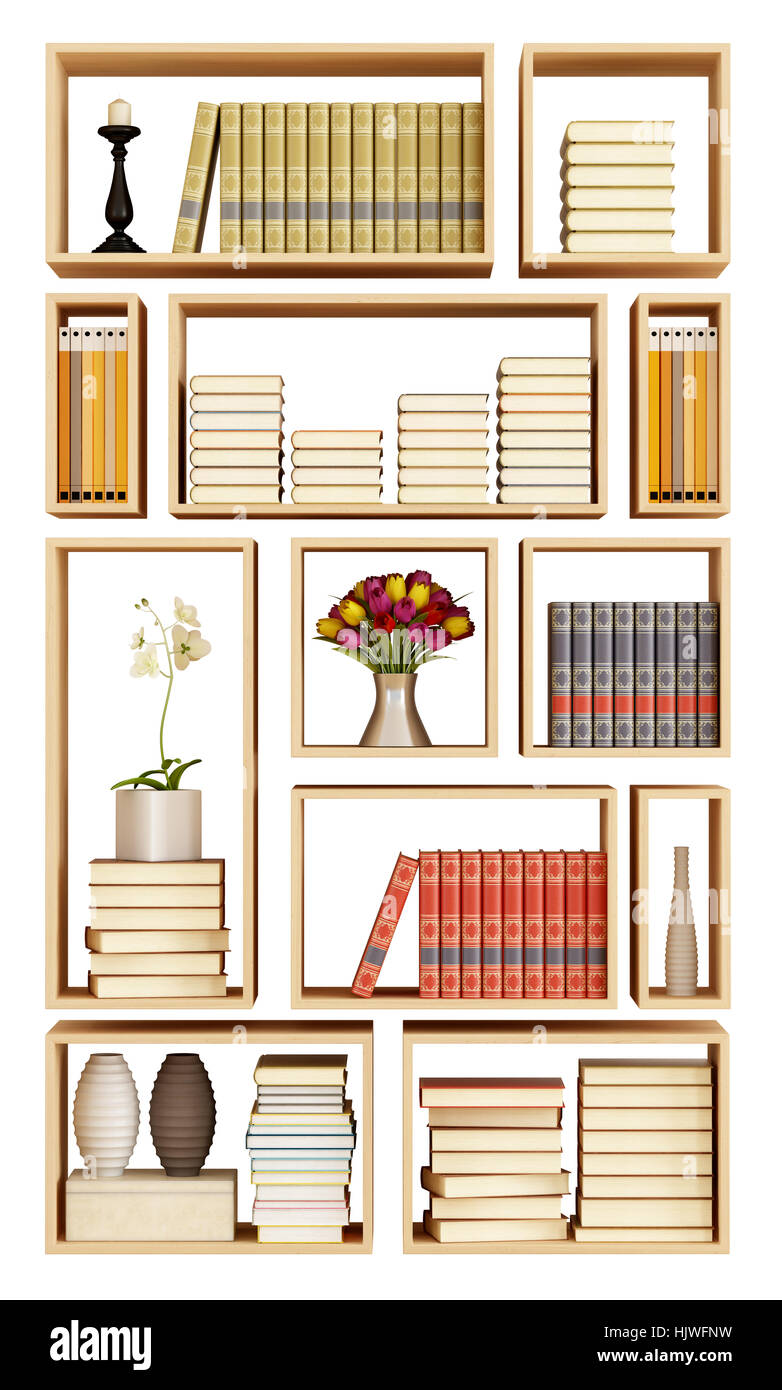 objects, isolated, furniture, wooden, bookshelf, contemporary, book ...