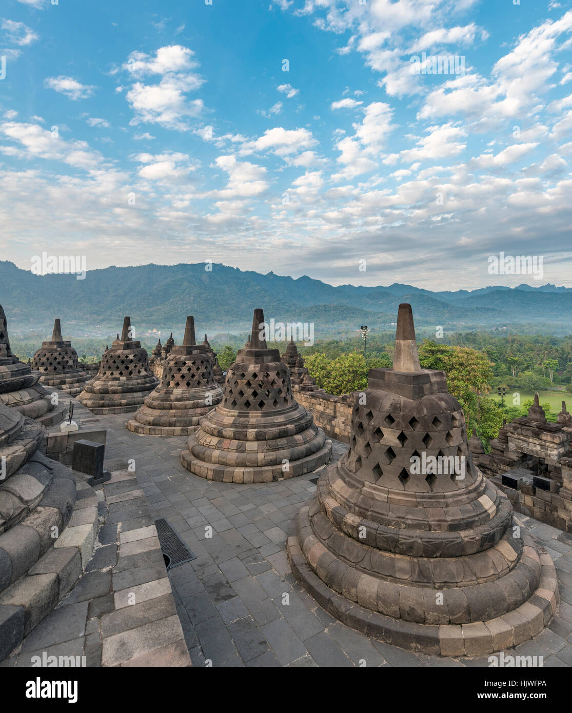 Borobudur Temple Complex, cloudy sky, stupas, Borobudur, Yogyakarta ...