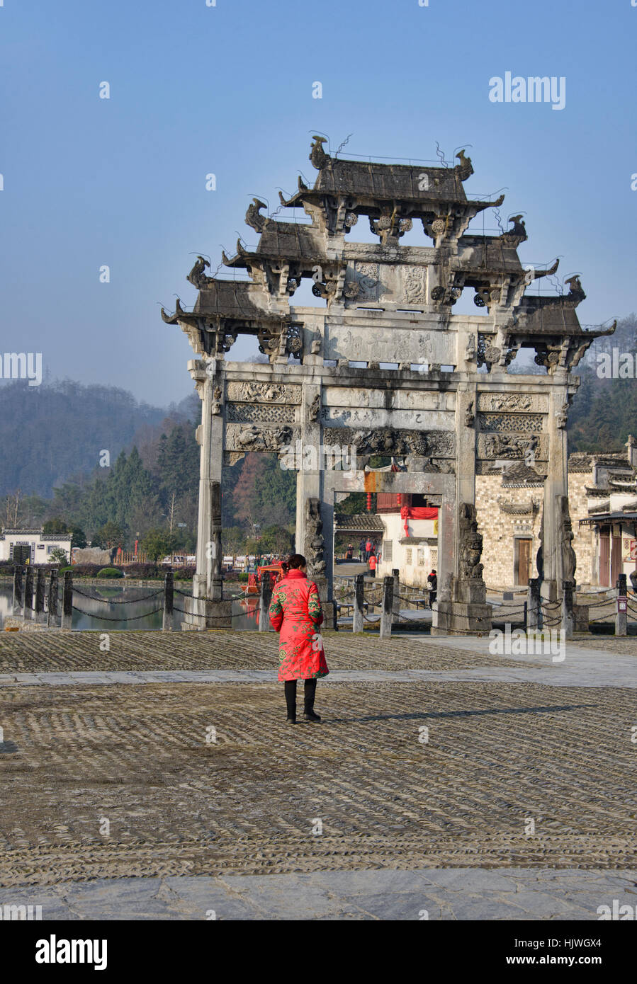 Paifang gate in the UNESCO World Heritage ancient village of Xidi ...