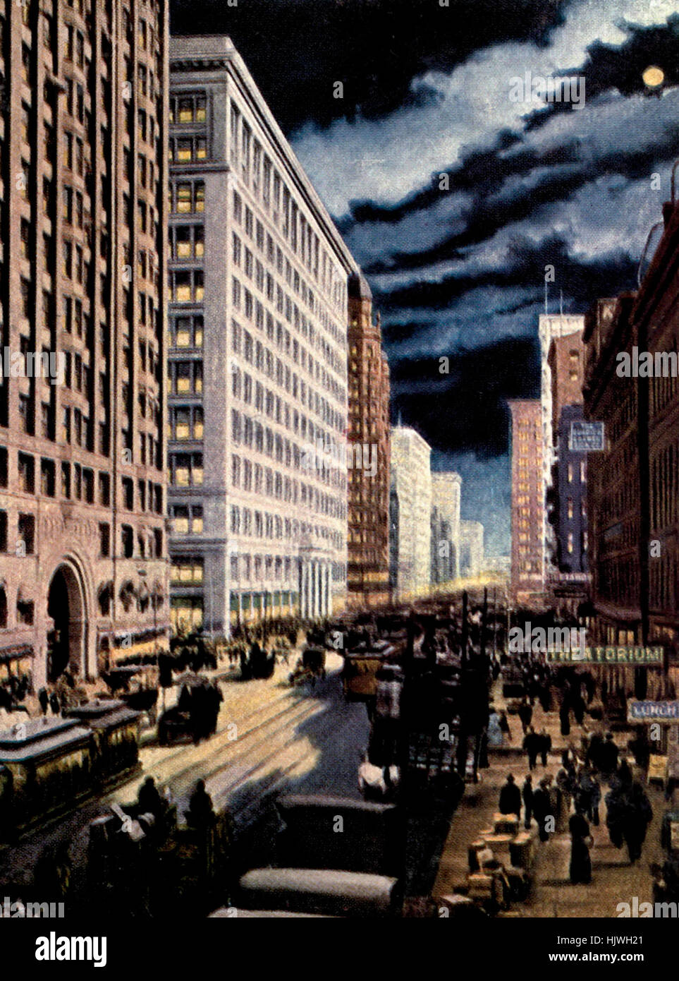 State Street, South from Randolph, in the evening Chicago, circa 1908 ...