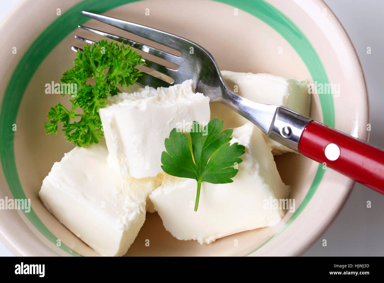 Bowl of fresh soft cheese Stock Photo - Alamy