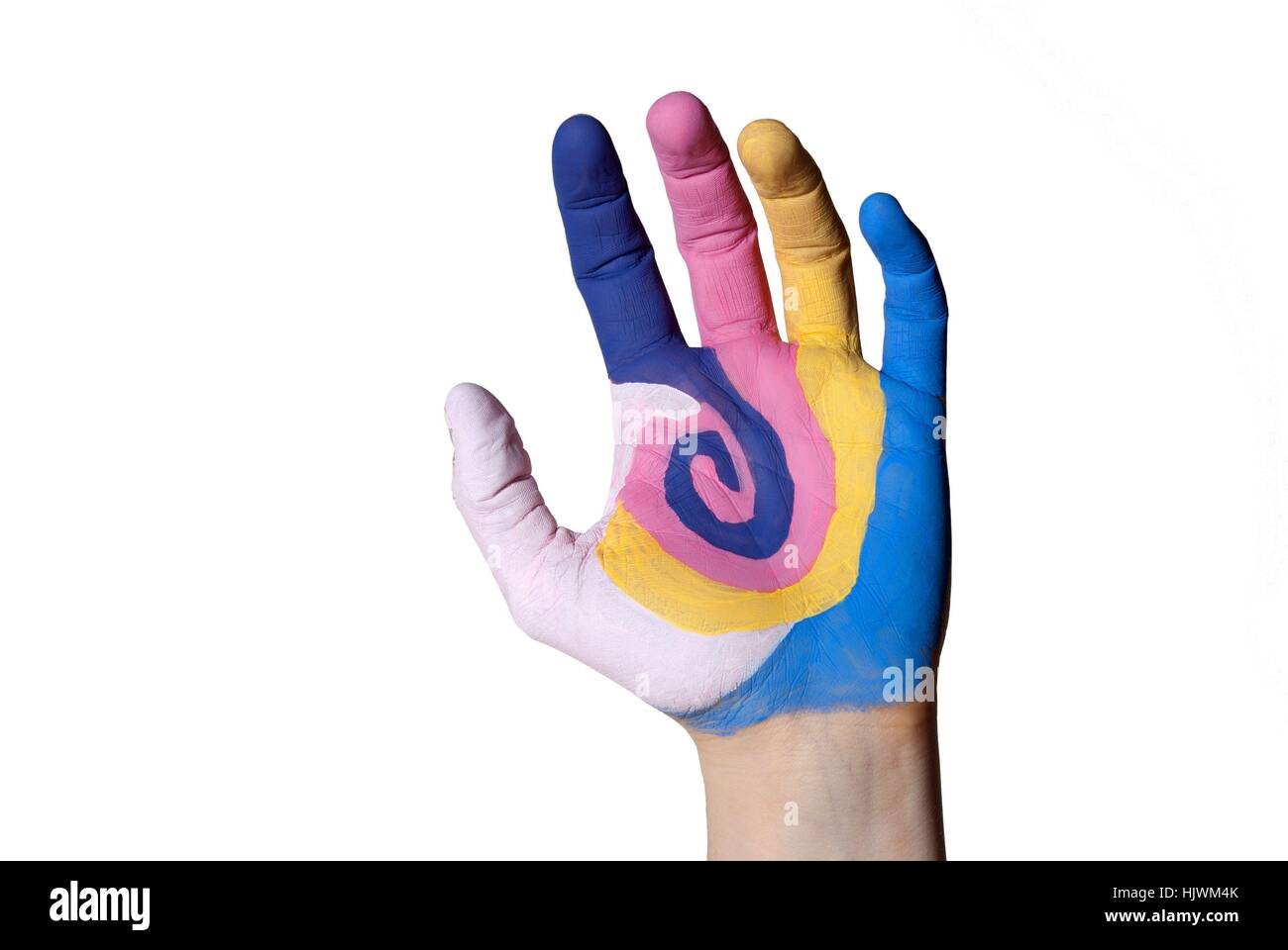 a colorful painted hand waving, isolated Stock Photo - Alamy