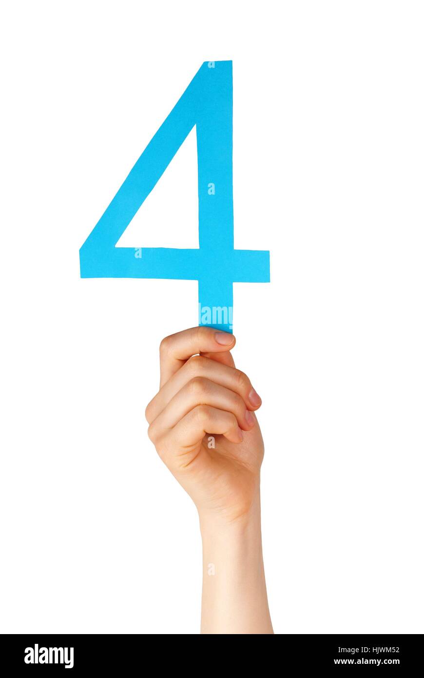 hand holding up a blue number four, isolated Stock Photo - Alamy