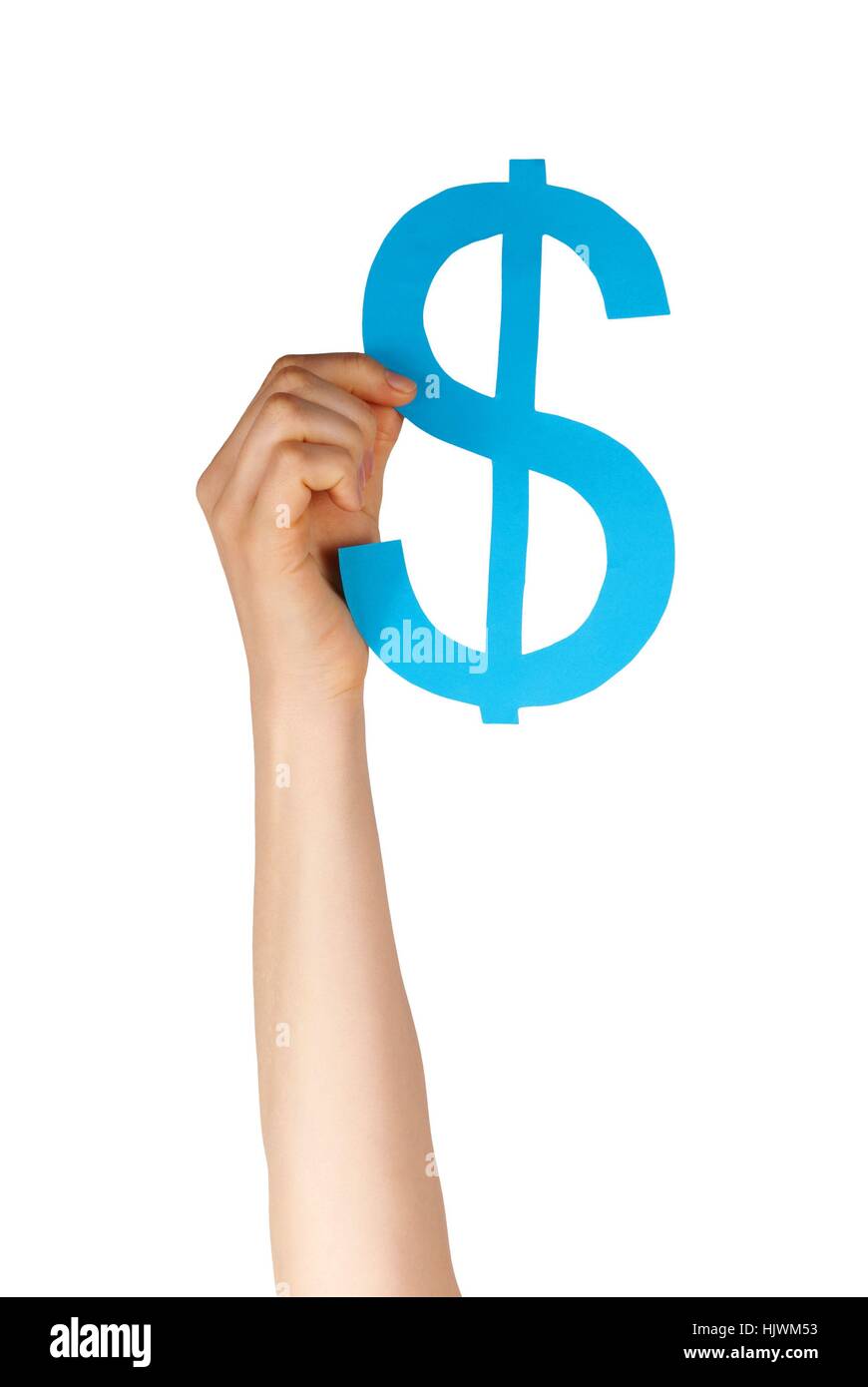 hand holding a blue dollar sign, isolated Stock Photo - Alamy