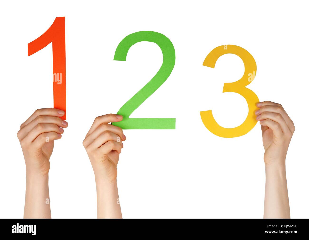hands holding uo the numbers one, two, three, isolated Stock Photo - Alamy