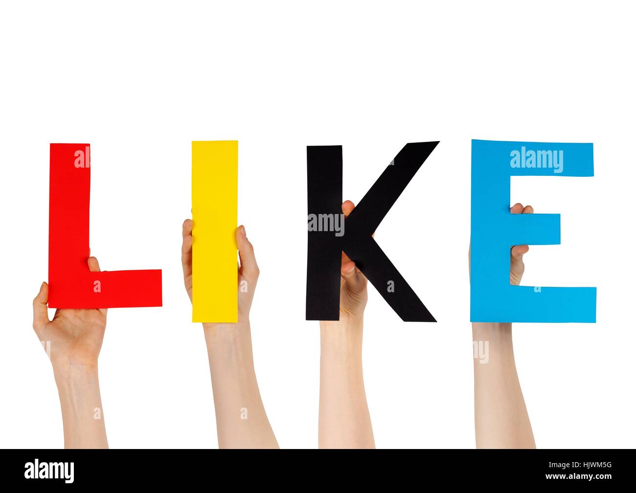 hands holding the letters LIKE, colorful and isolated Stock Photo - Alamy