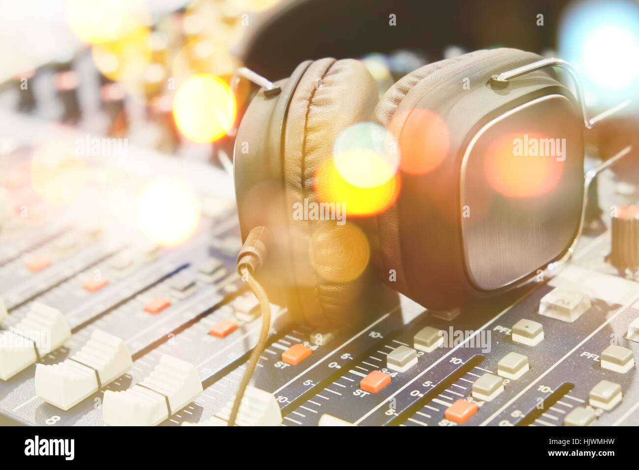 Head phones on sound mixer Stock Photo - Alamy