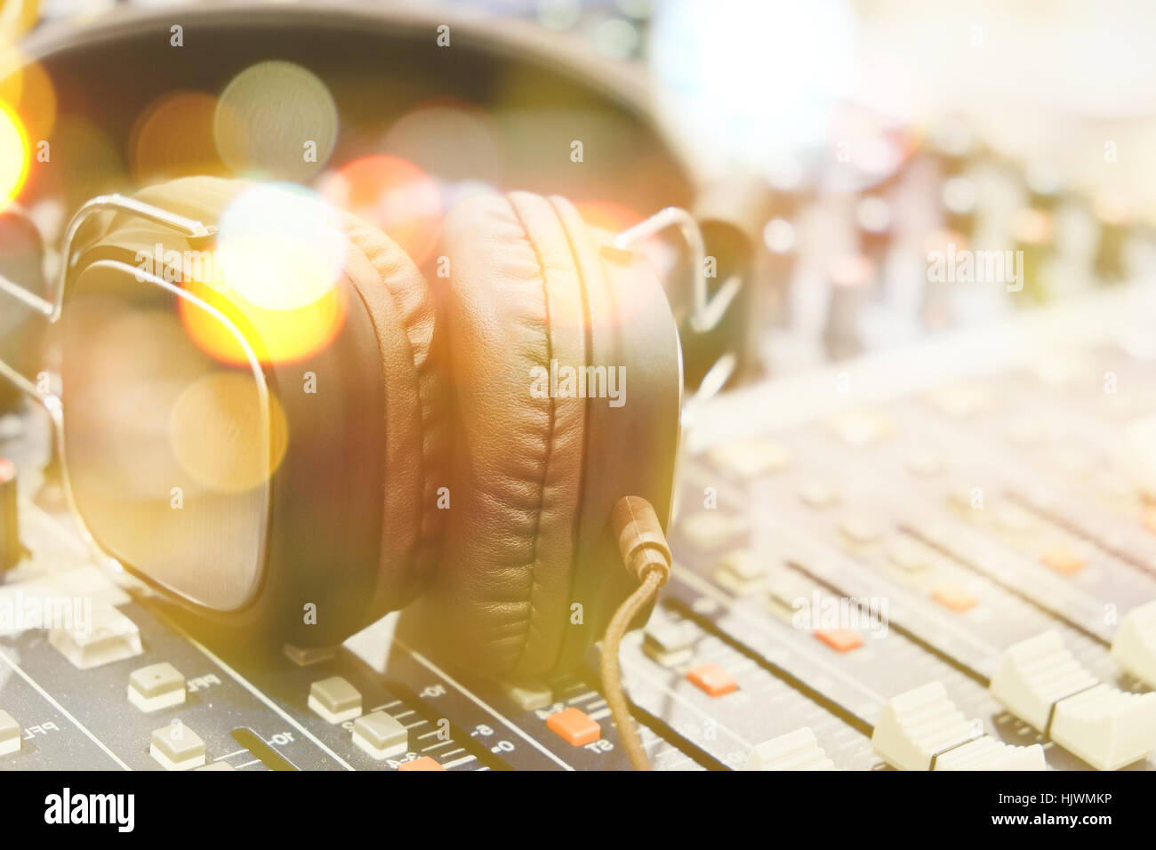 Head phones on sound mixer Stock Photo - Alamy