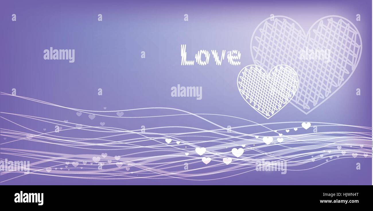 violet background. Valentine s Day. Glowing lines and hearts ...