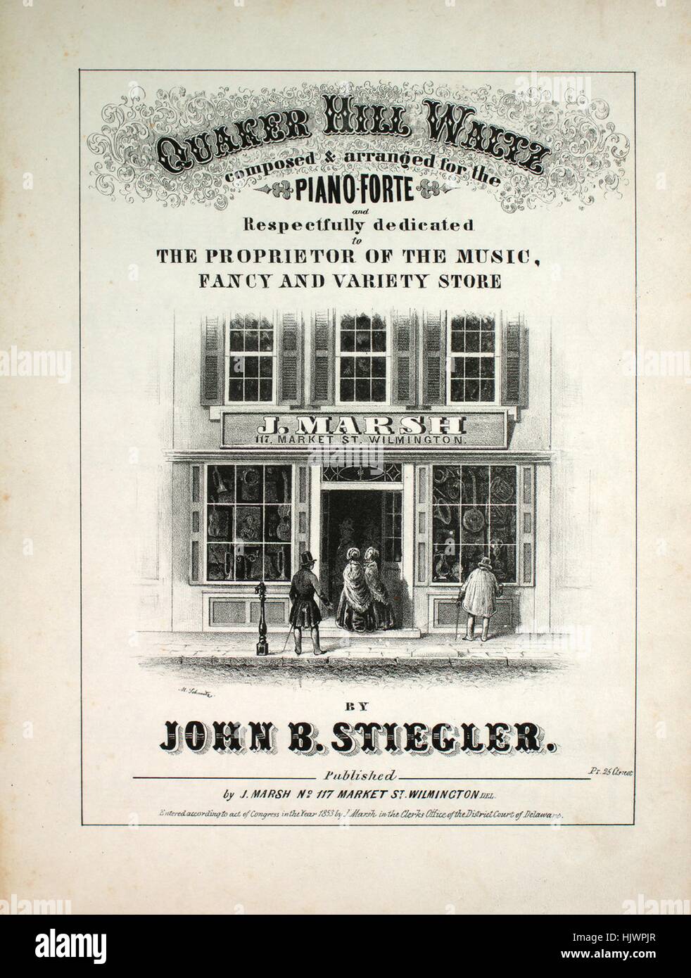 Sheet music cover image of the song 'Quaker HIll Waltz', with original ...