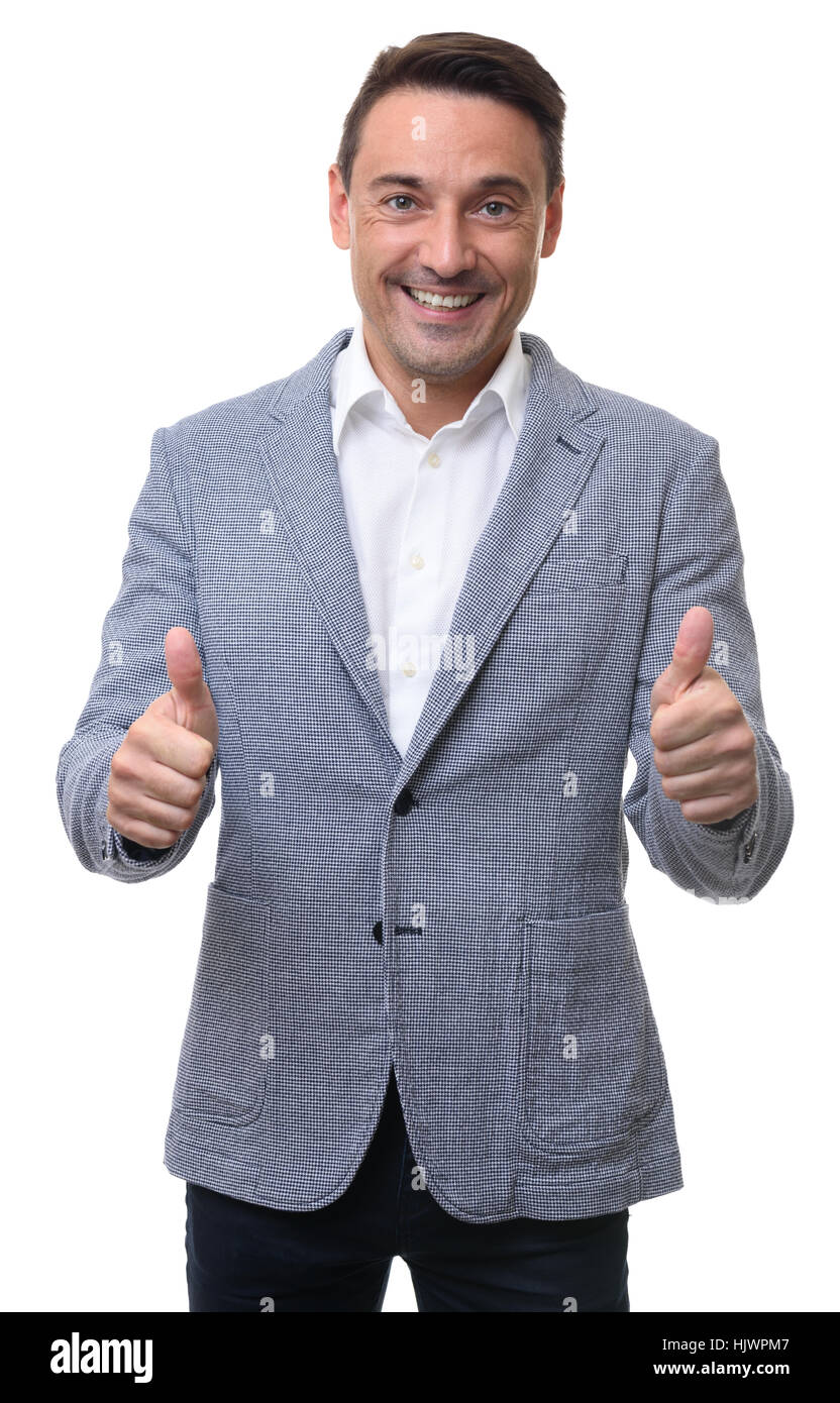 handsome smiling guy gesturing thumbs up isolated on white background ...