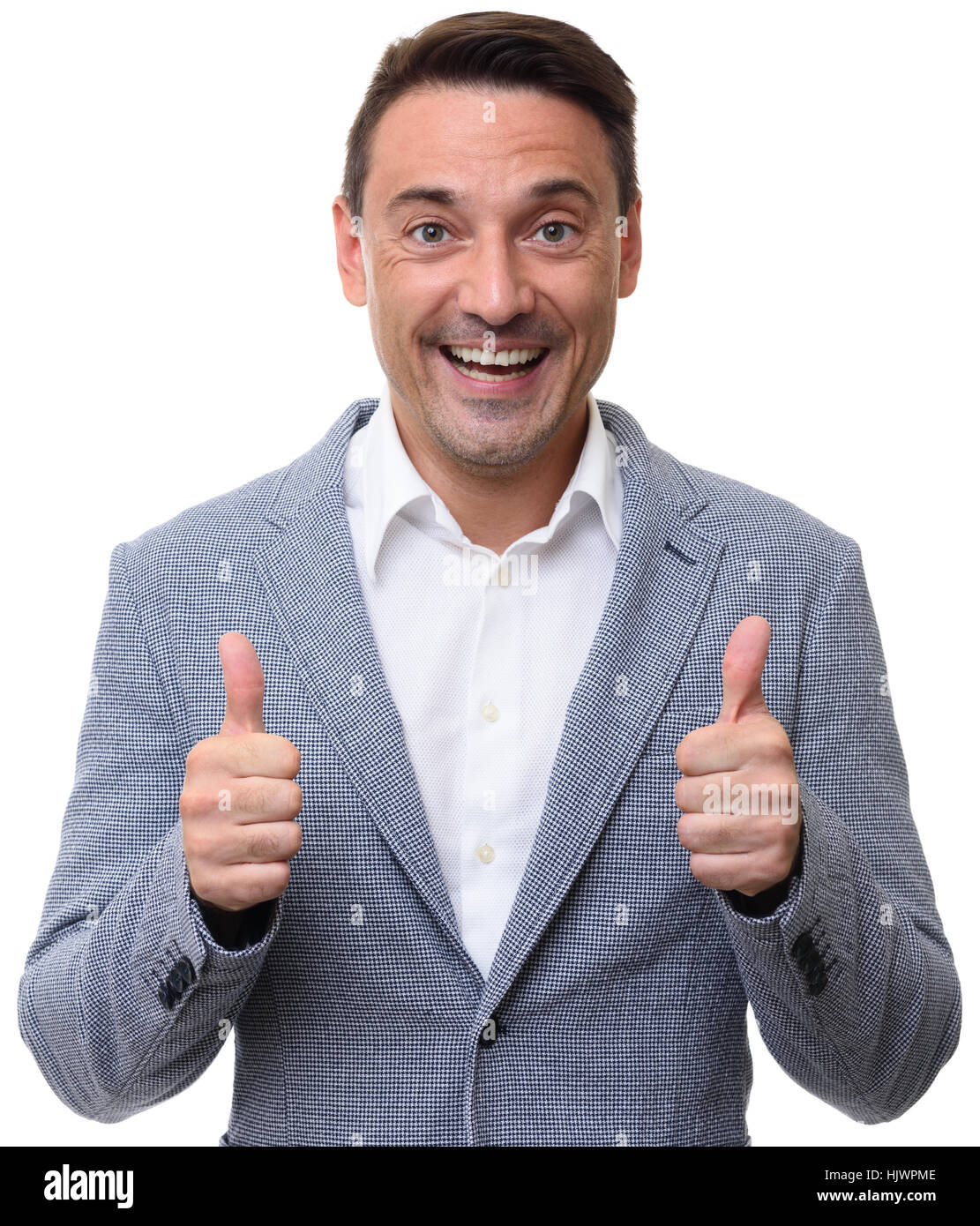 Man with thumbs isolated on white background Stock Photo - Alamy