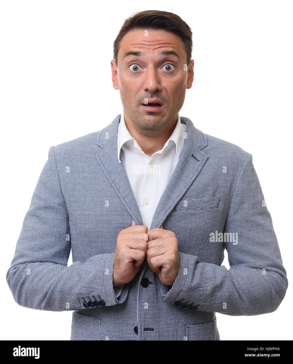 frightened guy. Shocked business man. isolated on white background ...