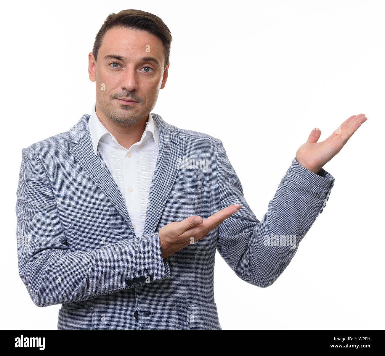 business man presenting and showing with copy space for your text ...