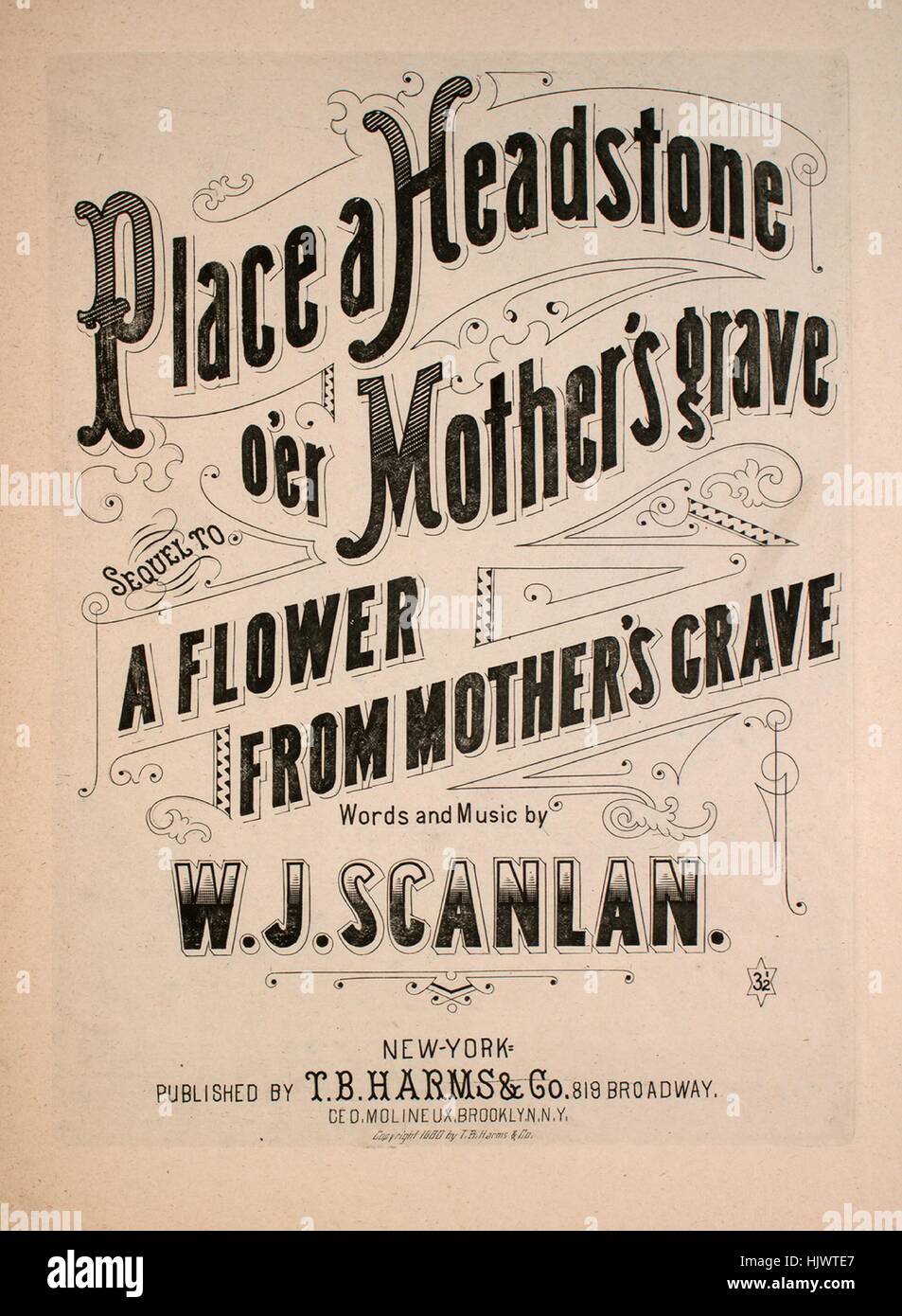 Sheet music cover image of the song 'Place a Headstone O'er Mother's ...