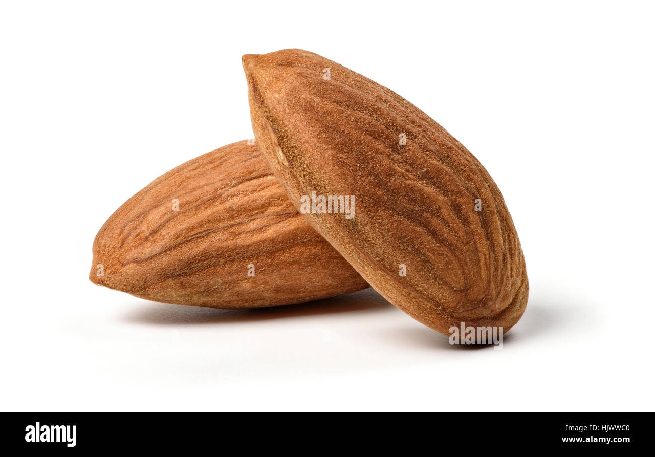 two almonds isolated on white background. close up Stock Photo - Alamy