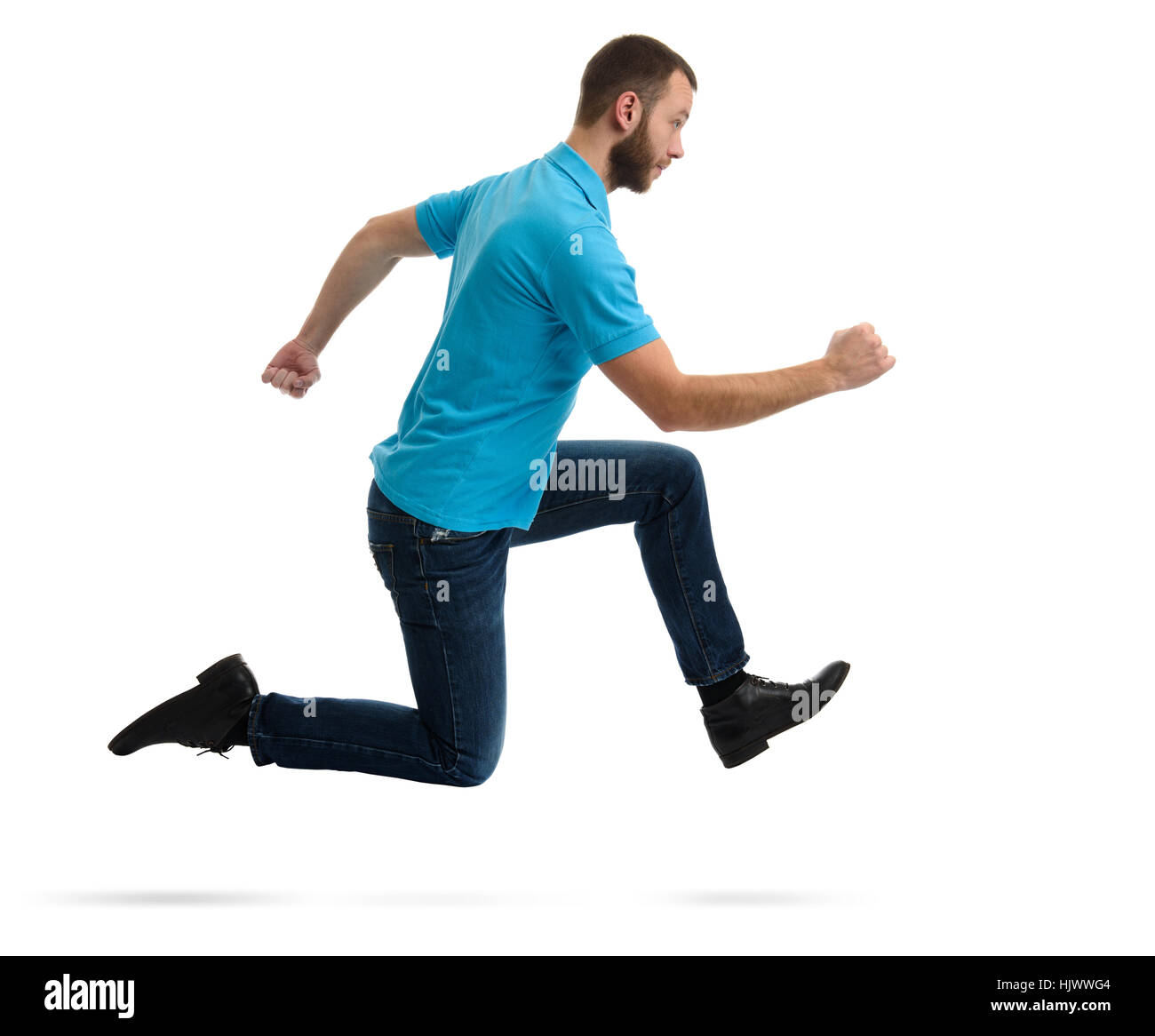 full length portrait of caucasian running man isolated on white Stock ...