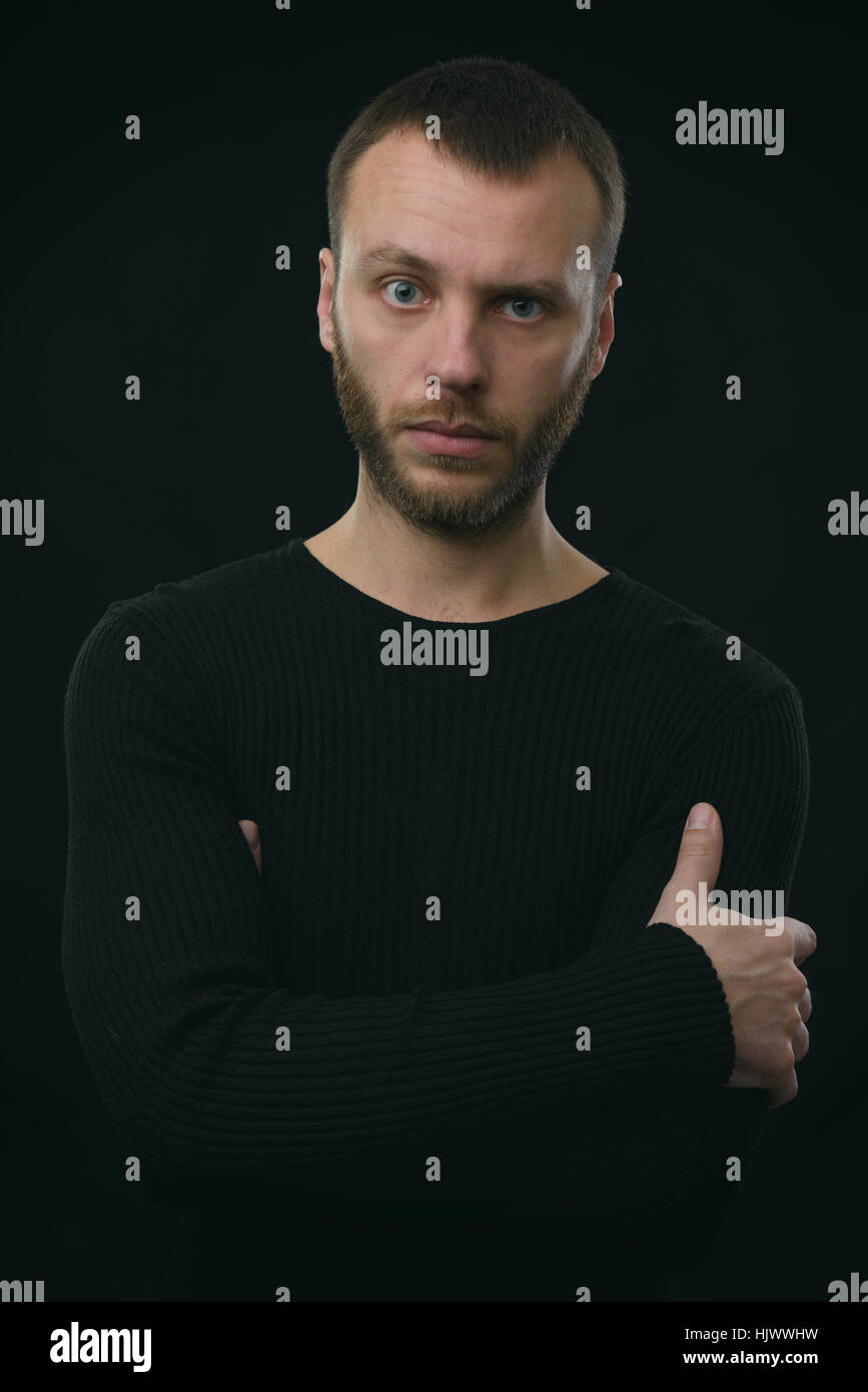 casual caucasian bearded man portrait. Black background Stock Photo - Alamy