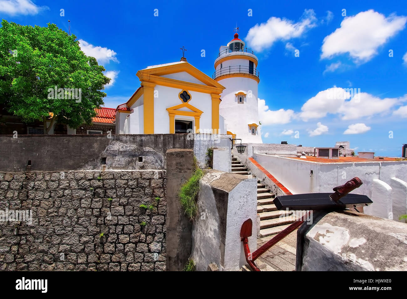 blue, chapel, fortress, macau, firmament, sky, lighthouse, blue, house ...