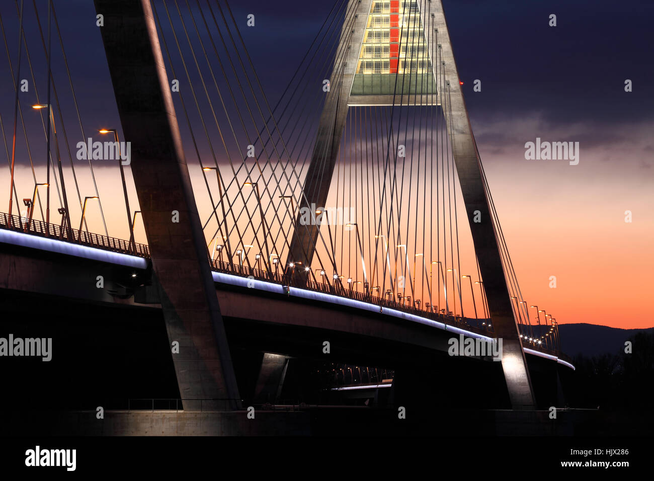 bridge, night, nighttime, evening, dark, road, structure, street ...