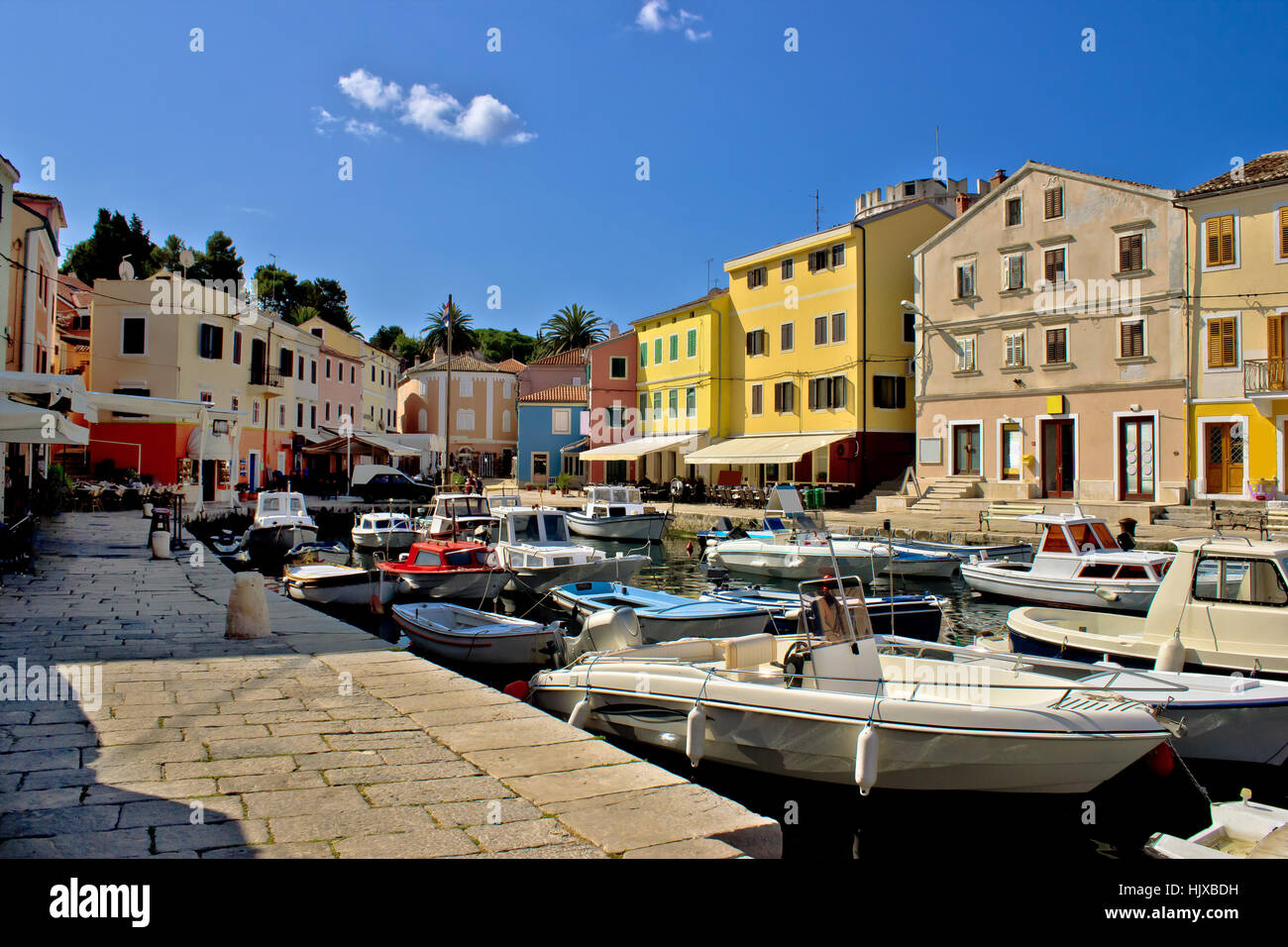 Summer viev of Veli Losinj colorful waterfront and harbor, Dalmatia ...