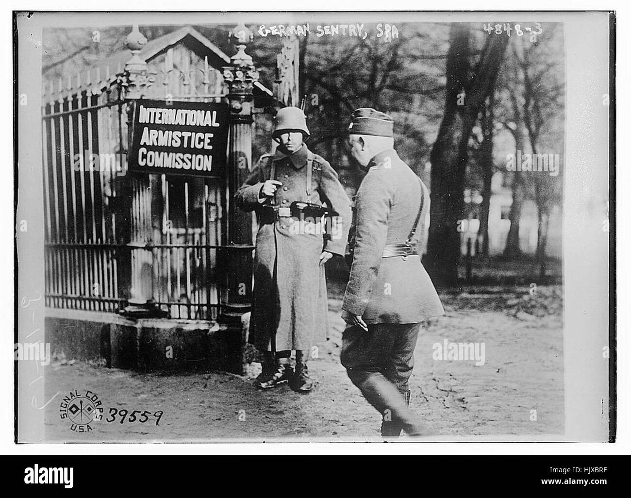 A German sentry posted in the town of Spa, Belgium, during World War I ...