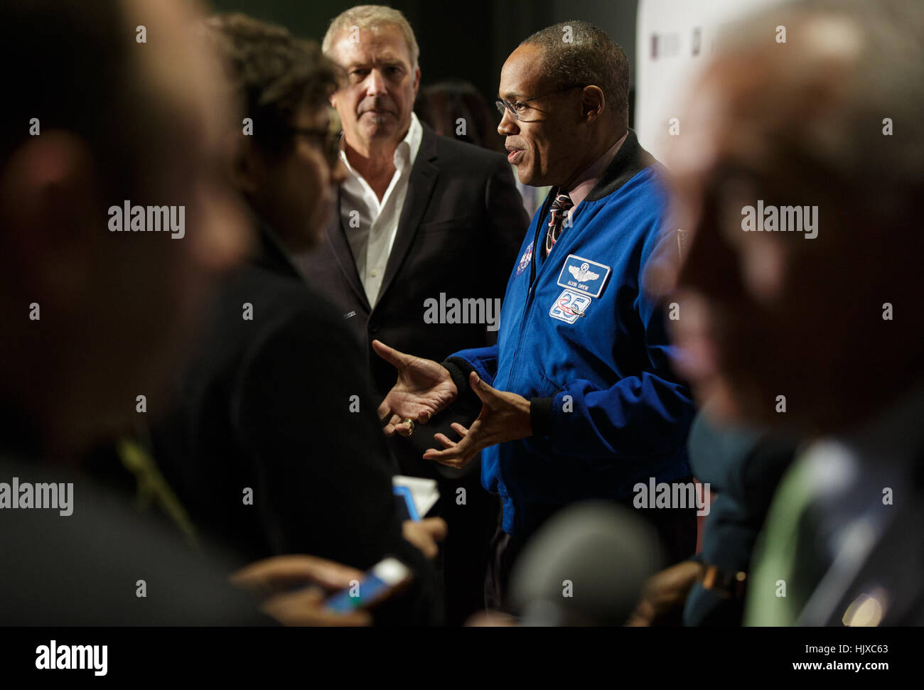 NASA astronaut Alvin Drew speaks with the media on the red carpet ...