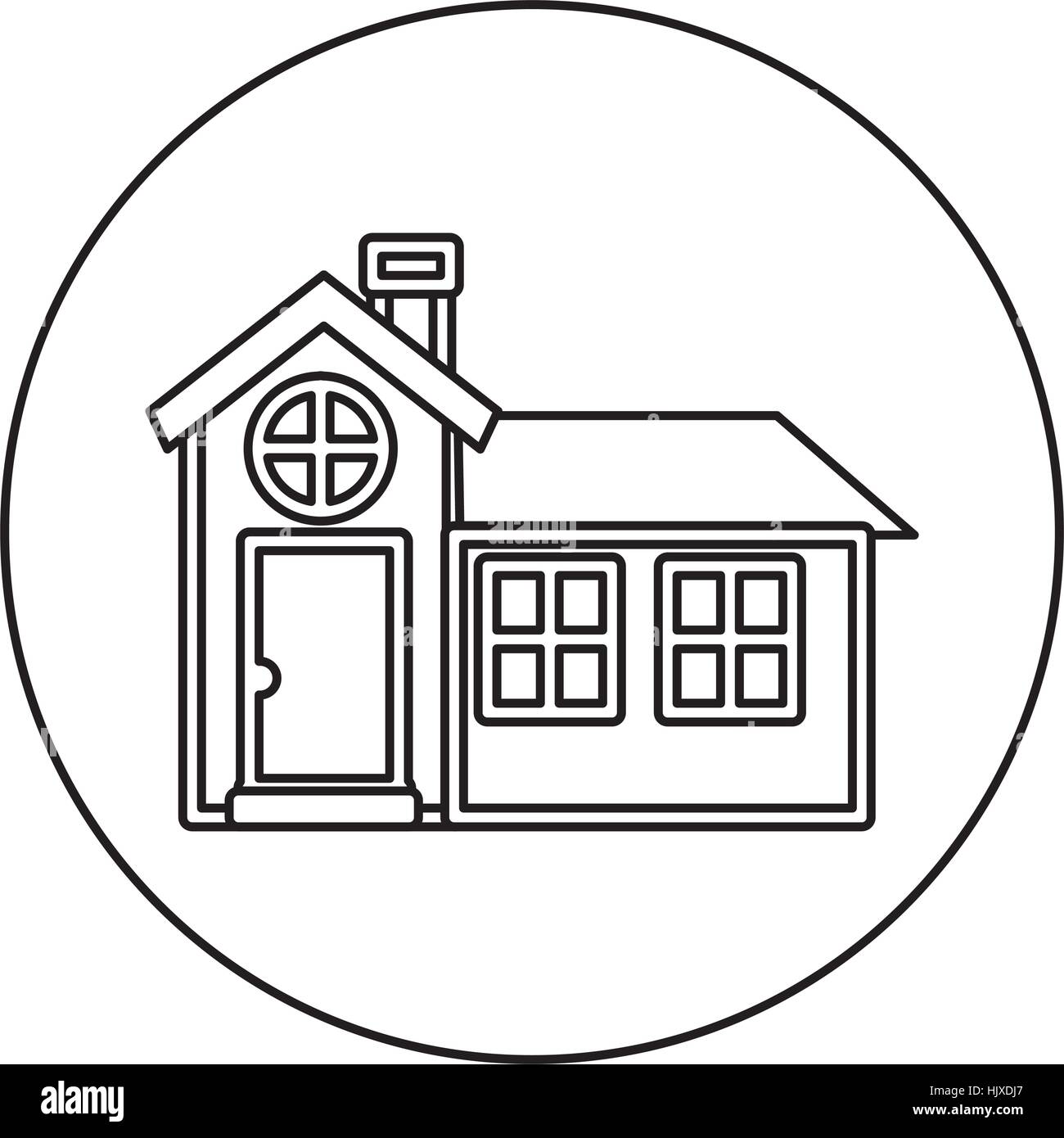 monochrome contour circle of house with chimney vector illustration ...
