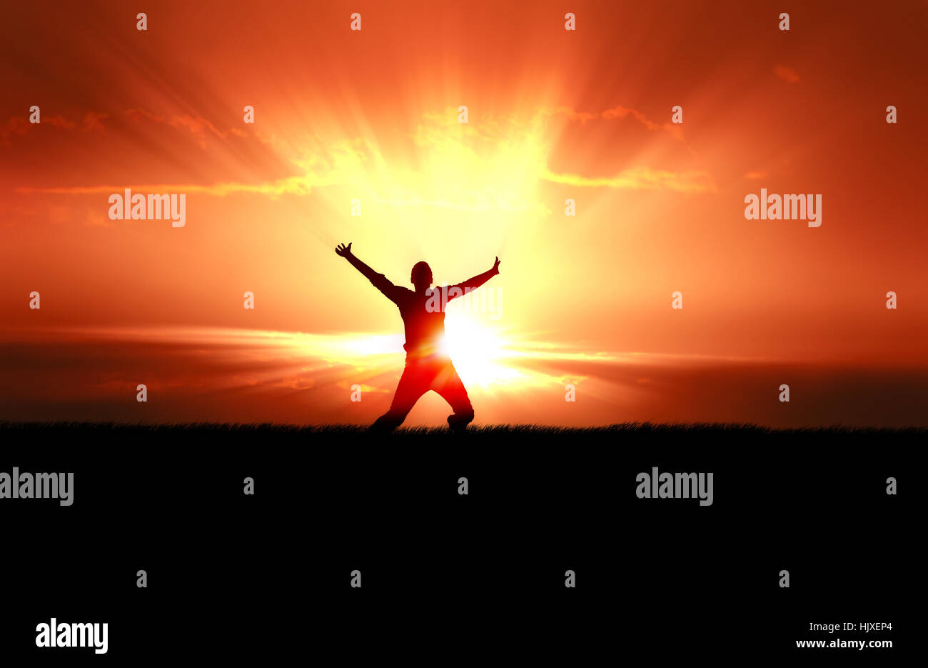 Silhouette man jumping victory success hi-res stock photography and ...
