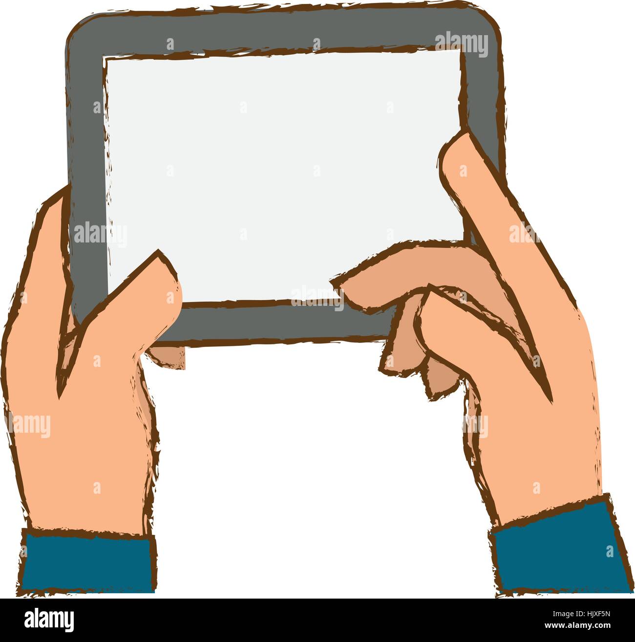 hands holding tablet icon image sketch style vector illustration design ...
