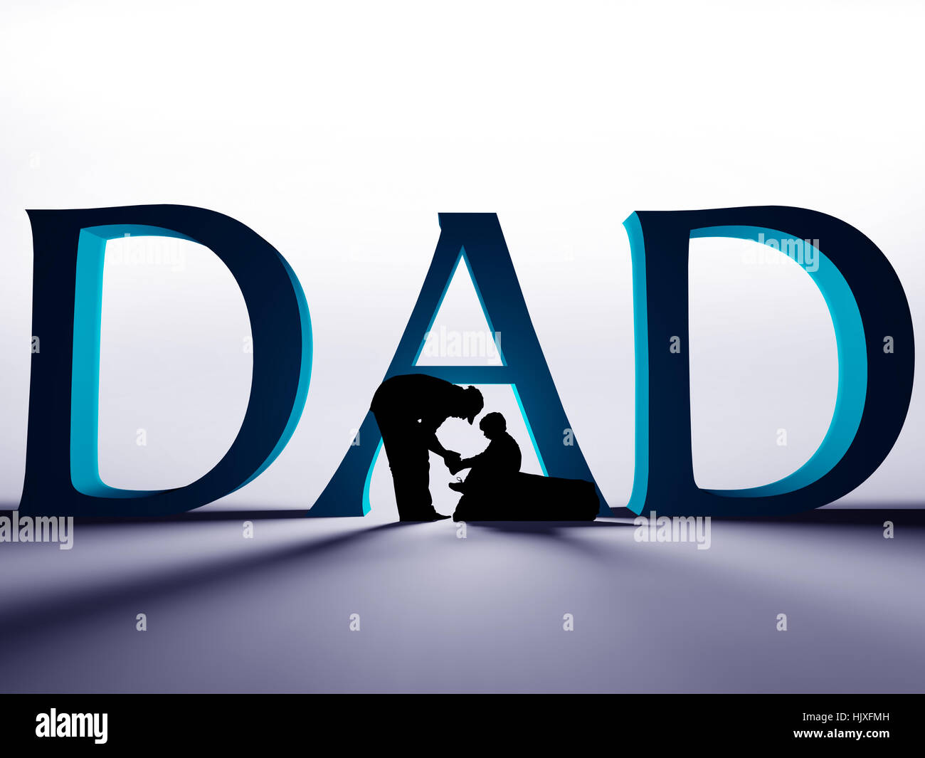 Large dad text with silhouette of father and son Stock Photo - Alamy