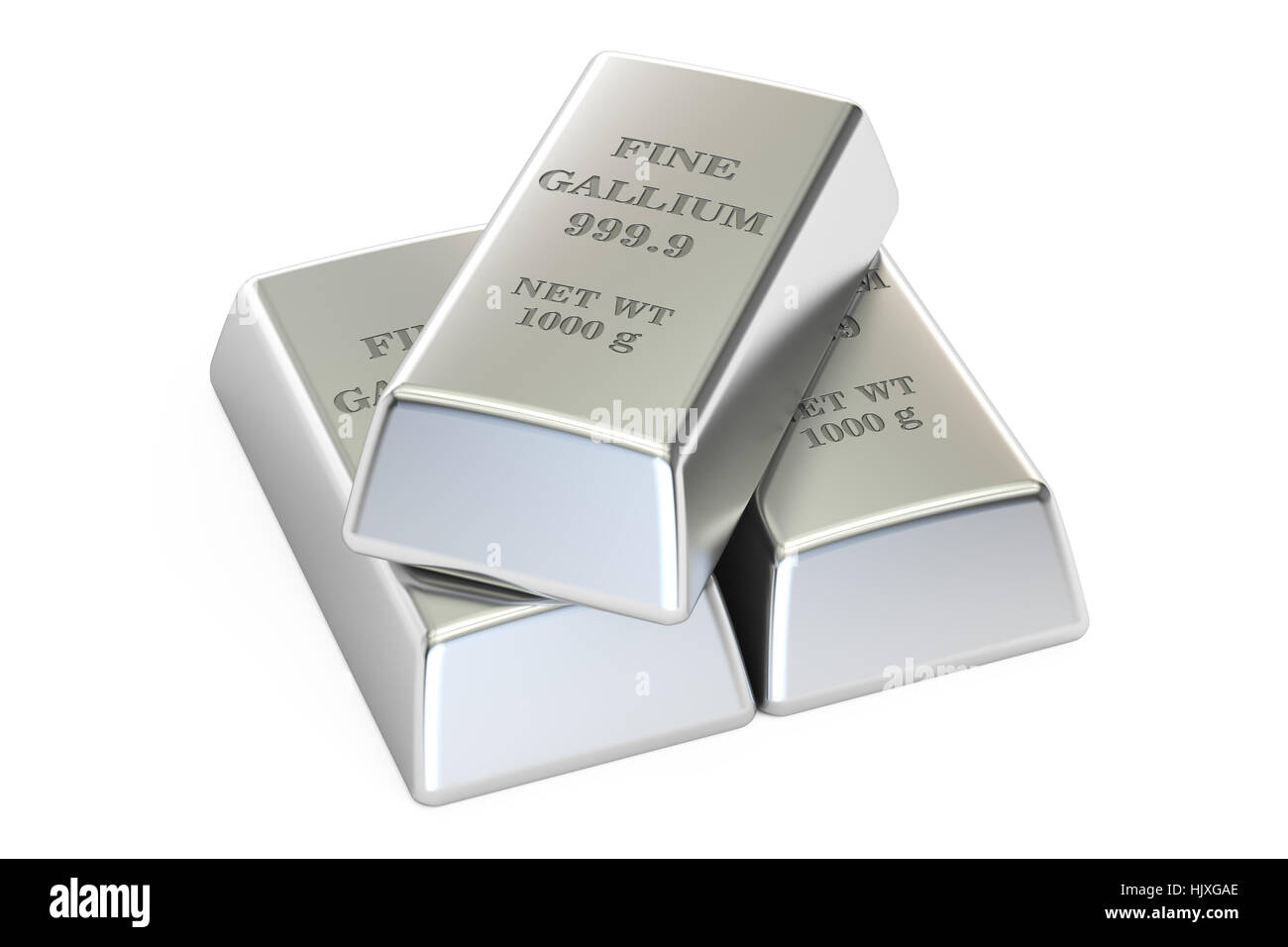 gallium ingots closeup, 3D rendering isolated on white background Stock ...