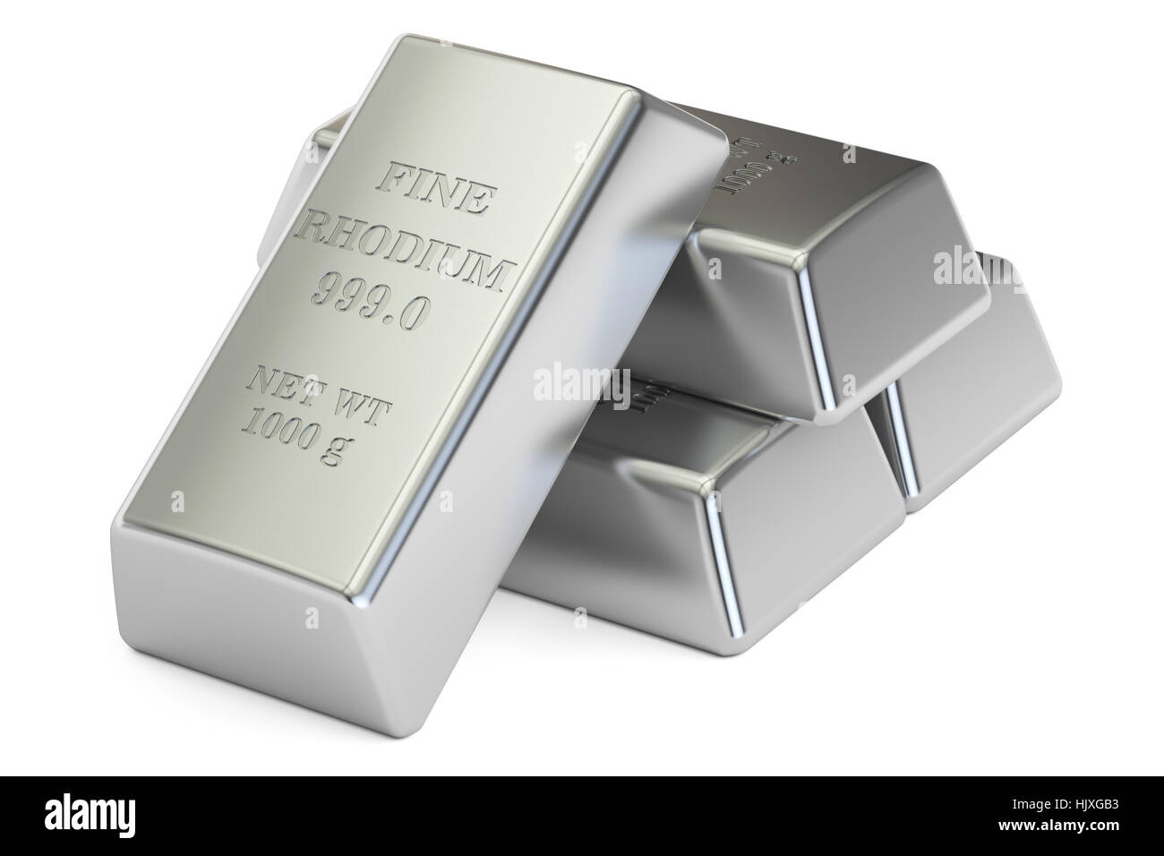 rhodium ingots closeup, 3D rendering isolated on white background Stock ...