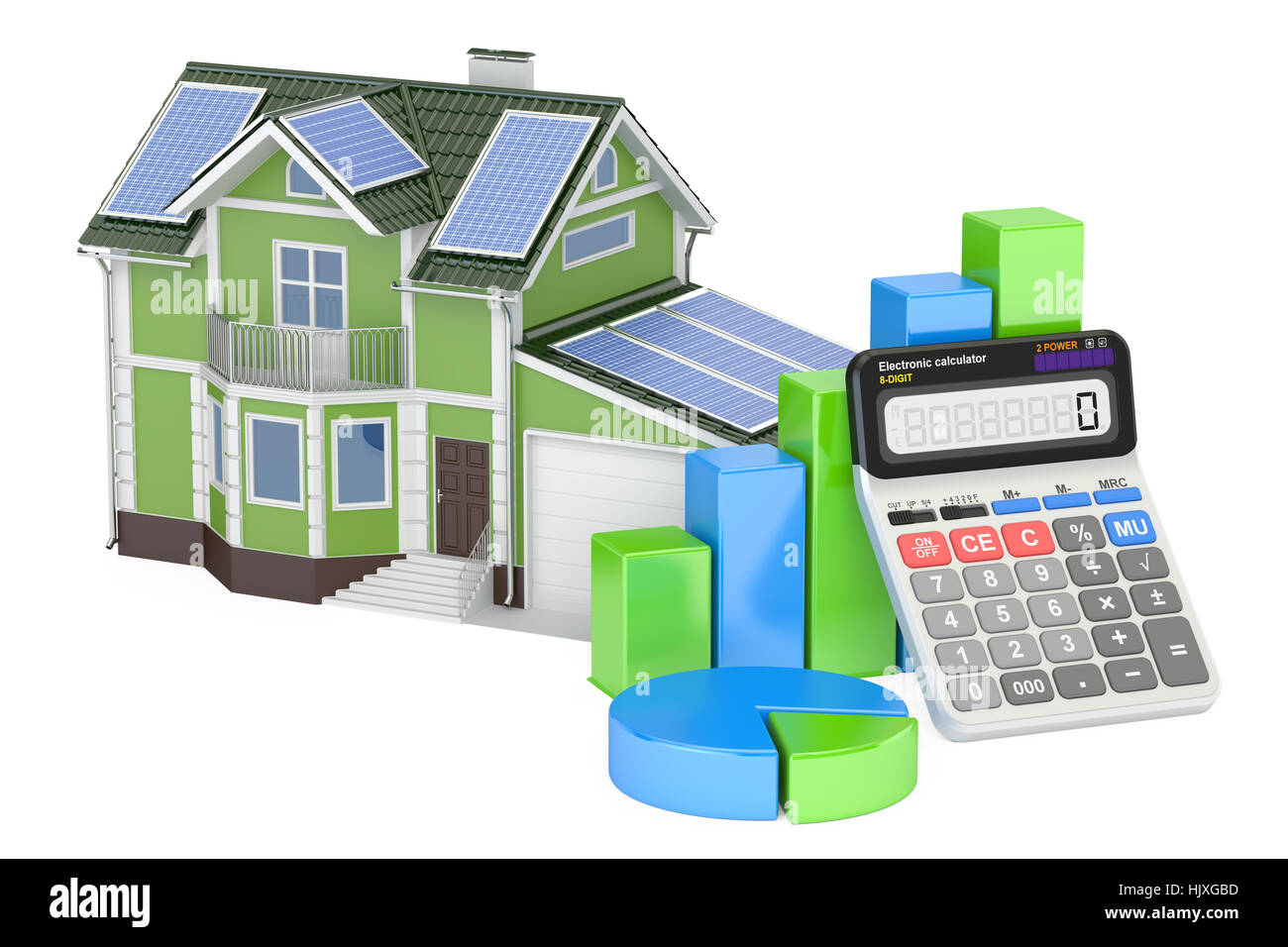 saving energy consumption, efficiency from solar energy concept. 3D ...