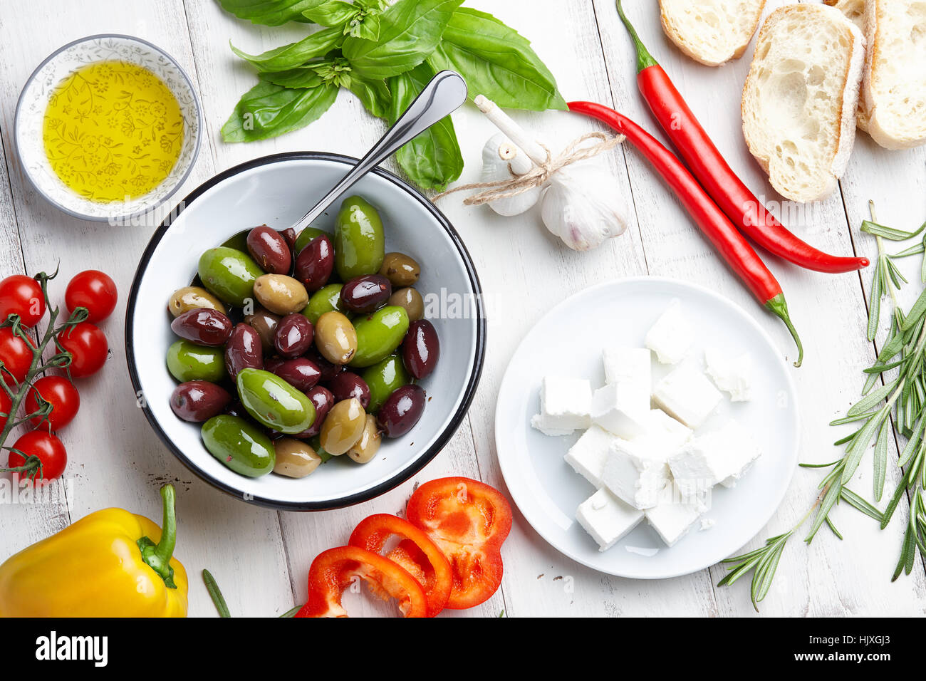 Mediterranean cuisine ingredients Stock Photo - Alamy