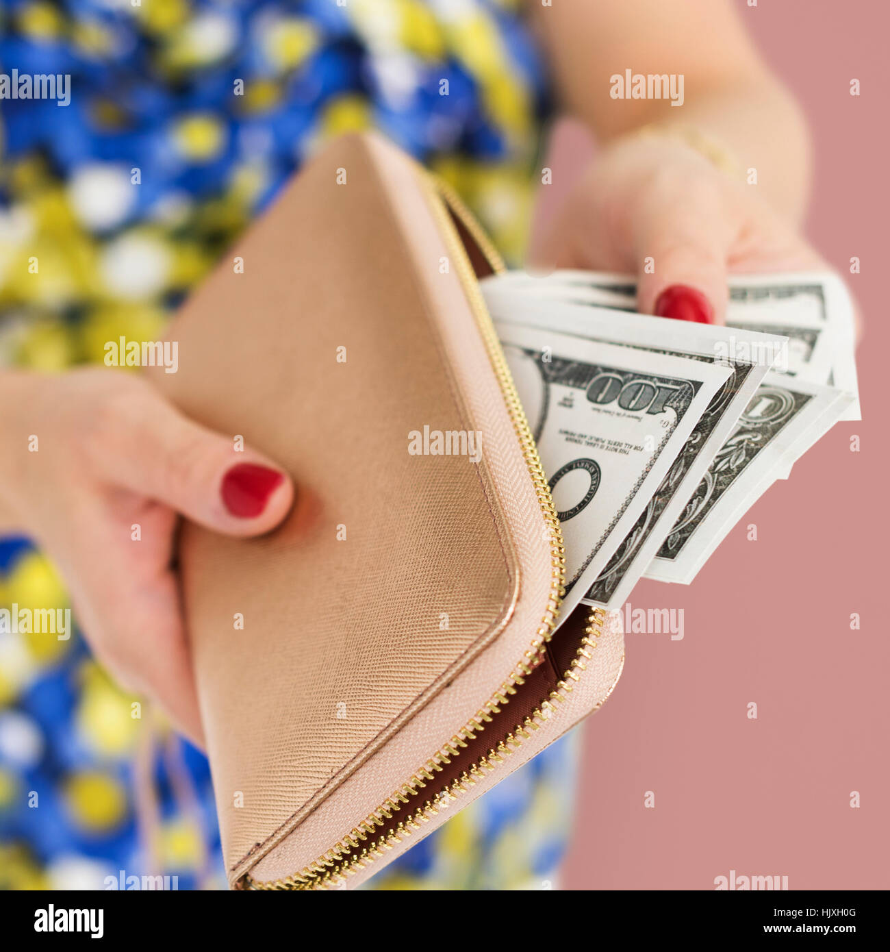 Woman Hands Holding Purse Dollar Bill Payment Concept Stock Photo - Alamy