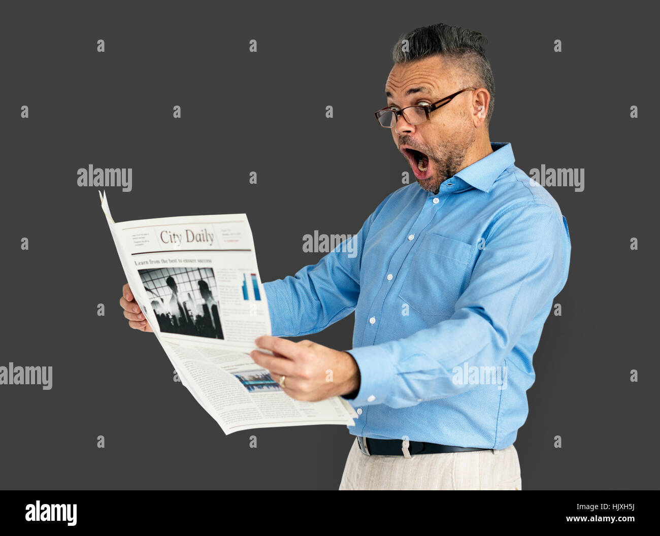 Man Surprise Stun Shock Newspaper Journal Concept Stock Photo - Alamy