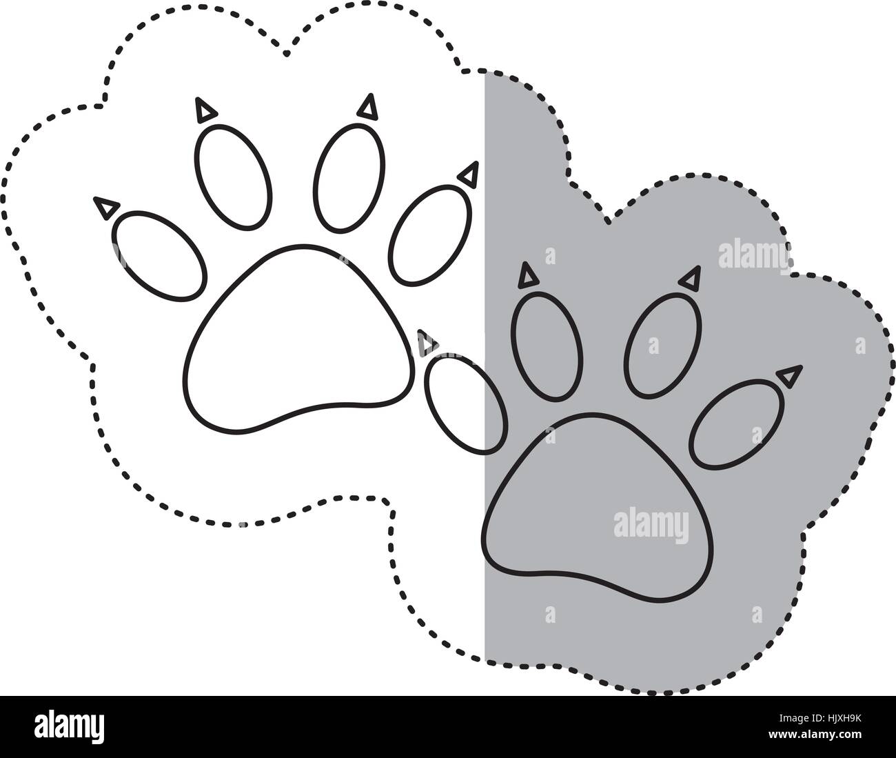 monochrome contour middle shadow sticker with dog footprint vector ...