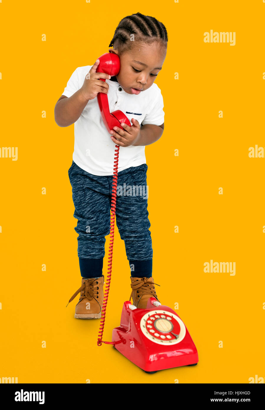 Little Girl Red Telephone Concept Stock Photo - Alamy