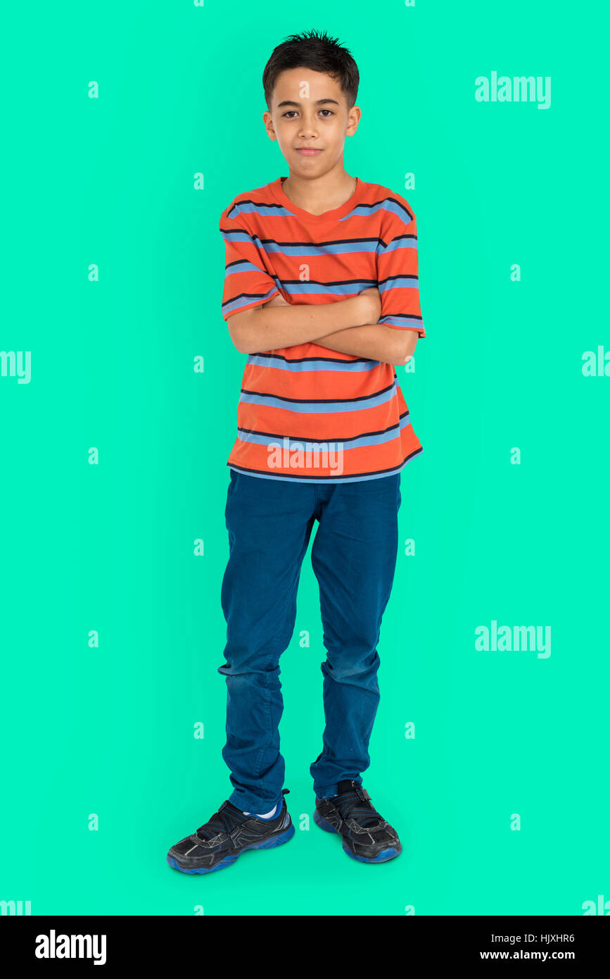 Kid Pose Standing Studio Concept Stock Photo - Alamy