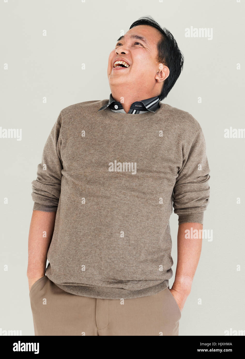 Asian Man Lean Back Laughing Concept Stock Photo - Alamy